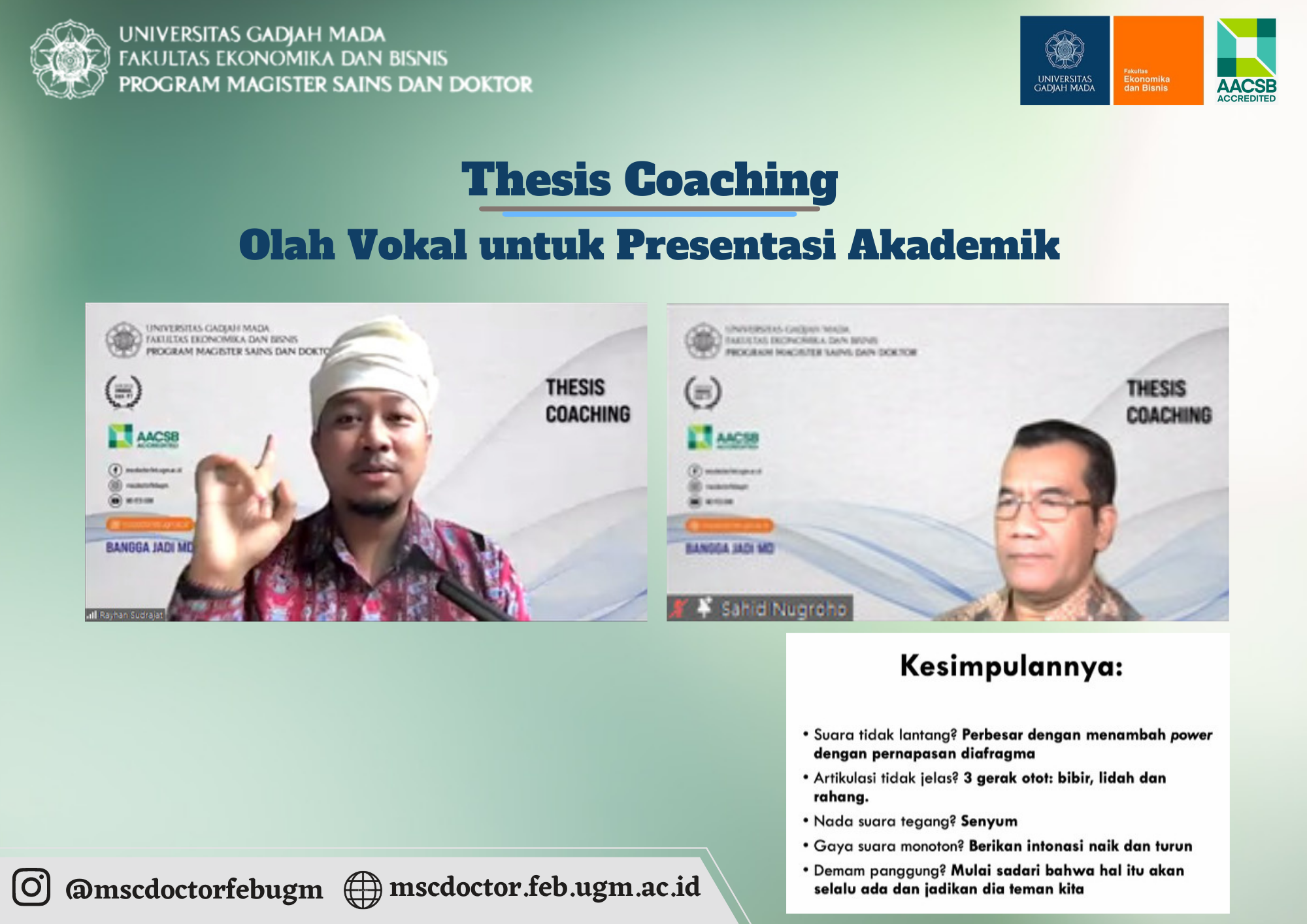 Thesis Coaching: Olah Vokal untuk Presentasi Akademik - Magister Sains ...